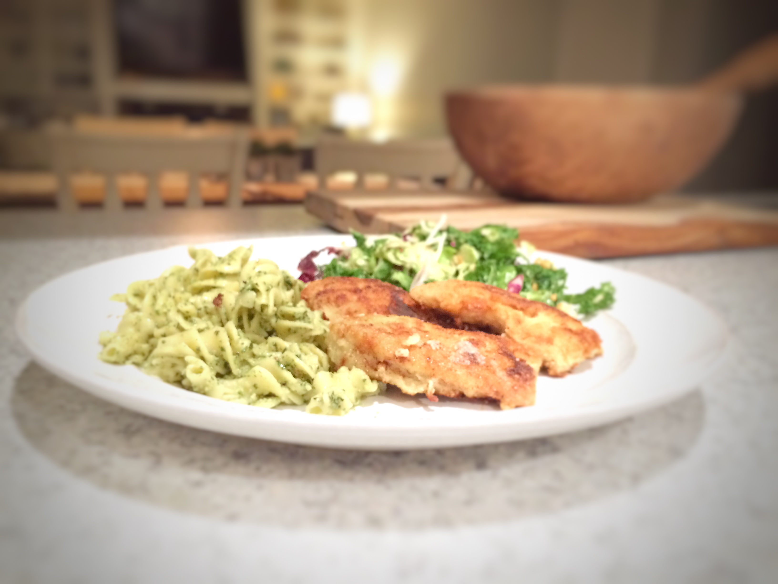 Paleo Pesto Con Pasta with Breaded Chicken – Halfway Wholeistic